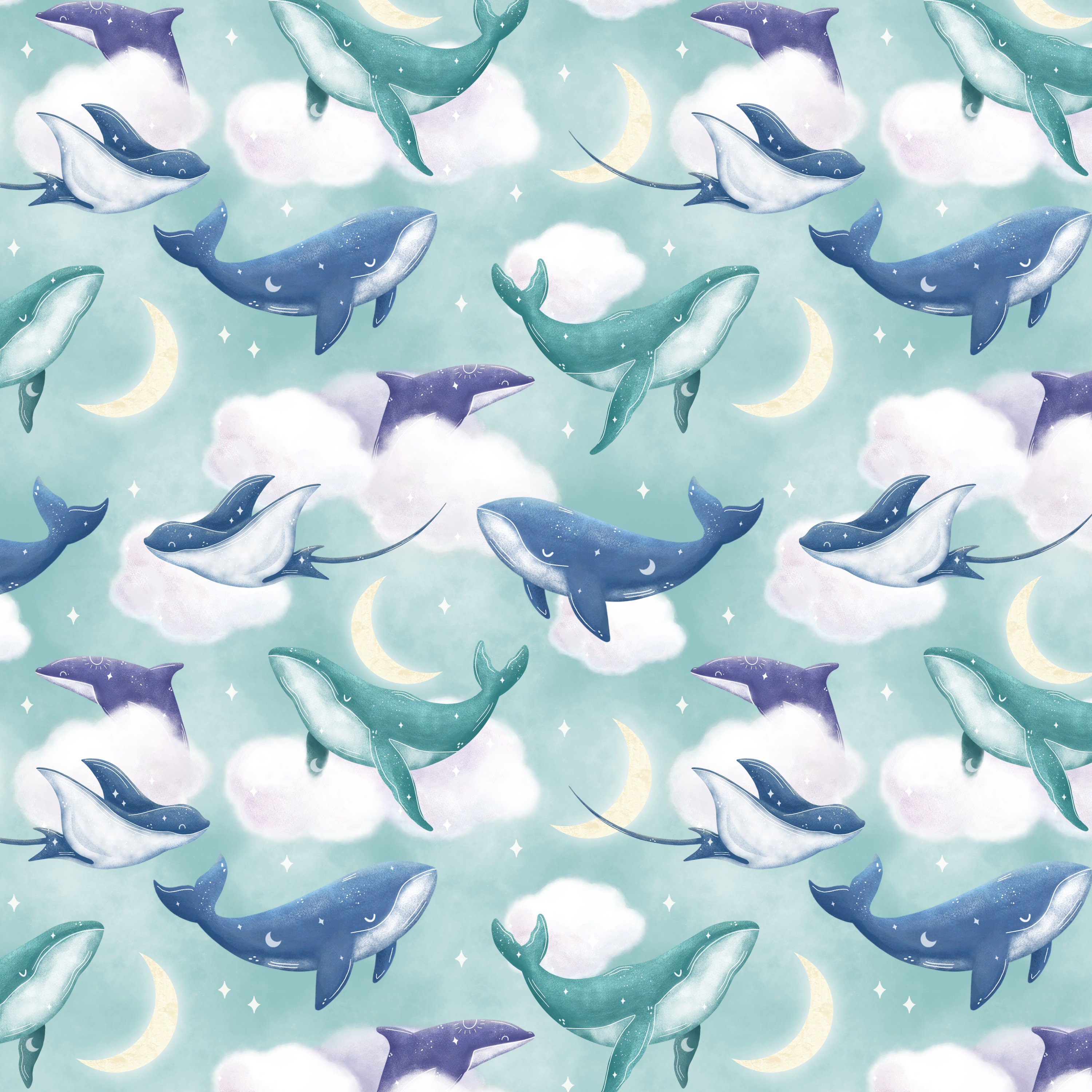 Ocean Seamless Pattern Digital File, Whale Fabric Design, Baby Seamless ...