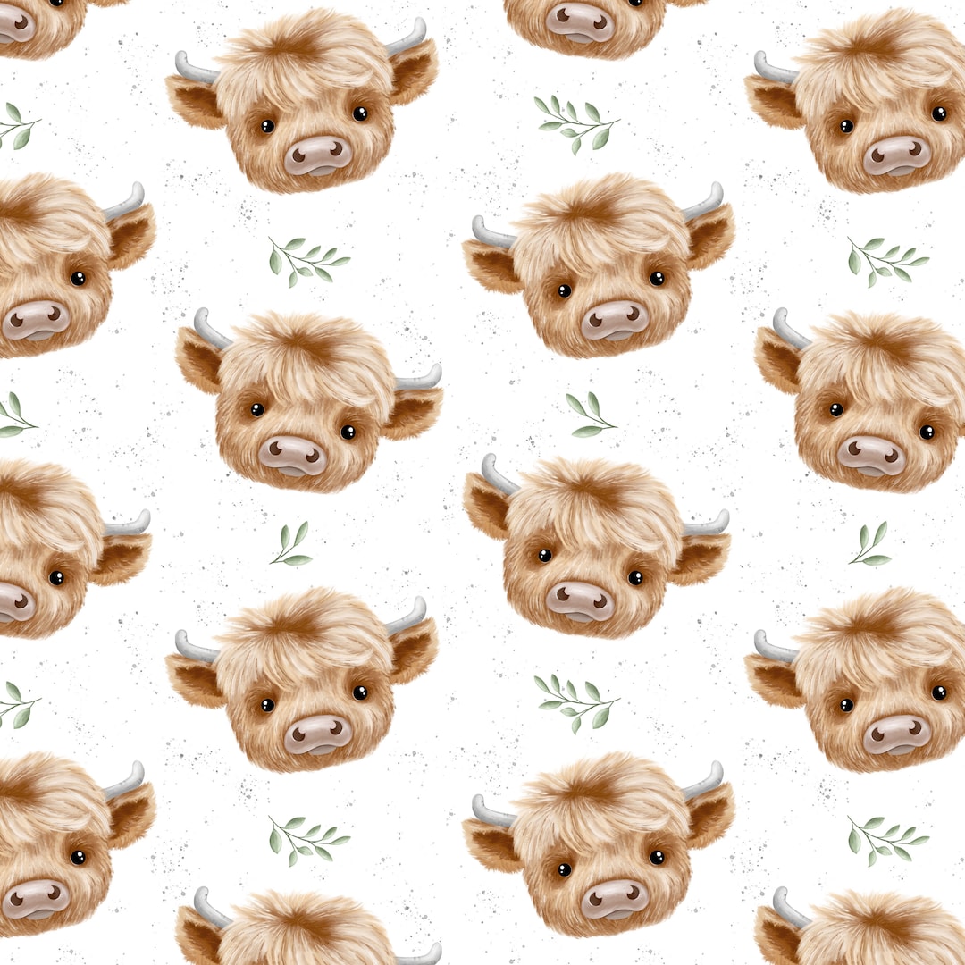 Highland Cow Seamless Pattern File, Farm Fabric Design, Baby Seamless ...