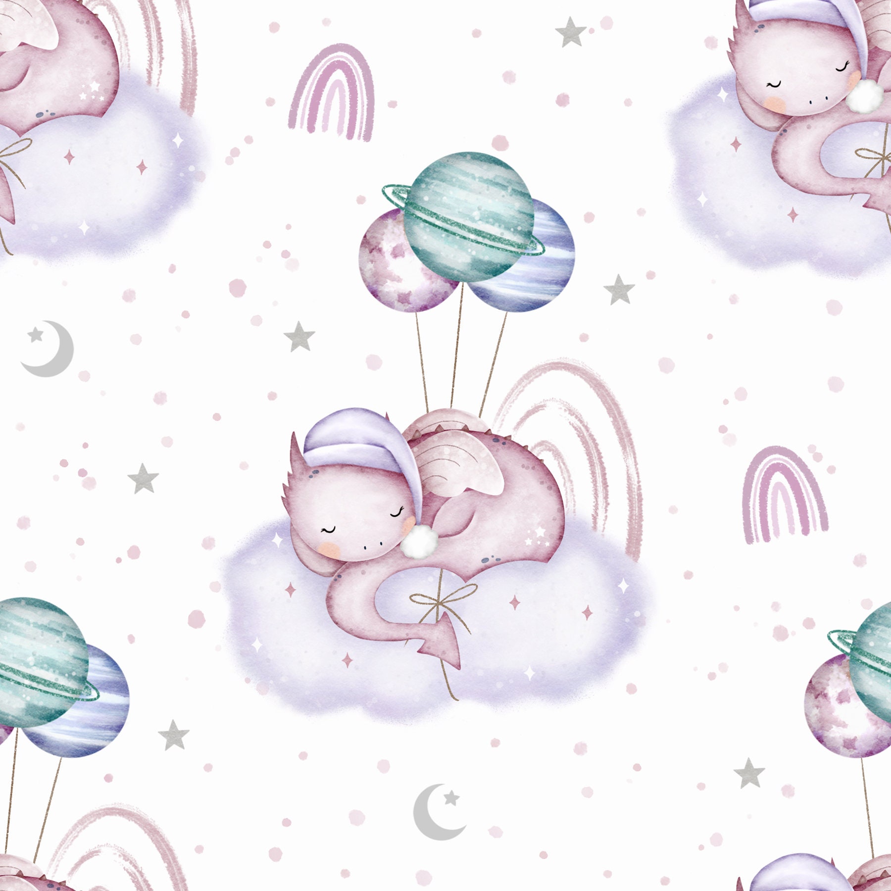 Dragon Seamless Pattern, Girls Space Fabric Design, Baby Seamless ...