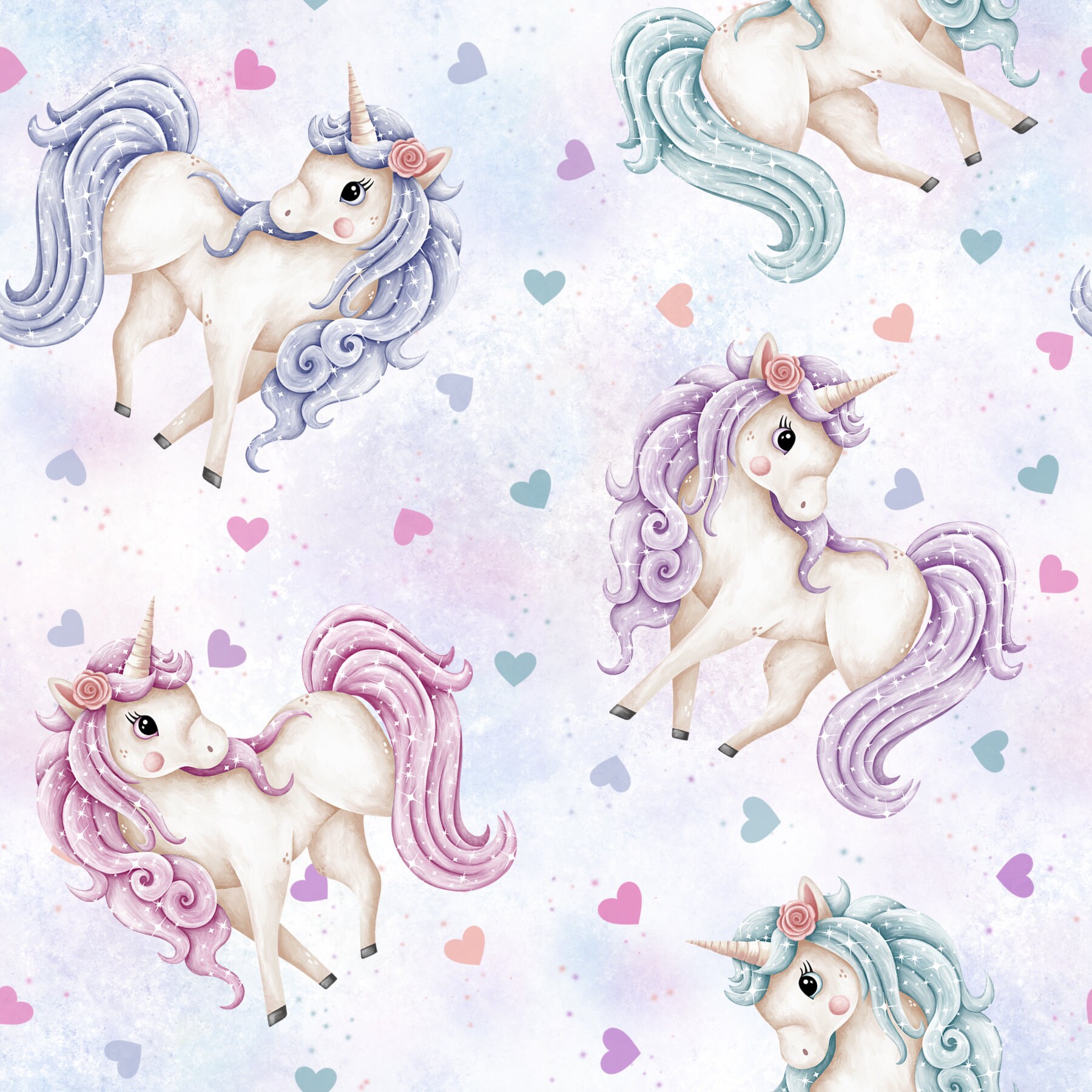 Rainbow Unicorn Rose Seamless Pattern Digital File, Girl Repeat Design ...