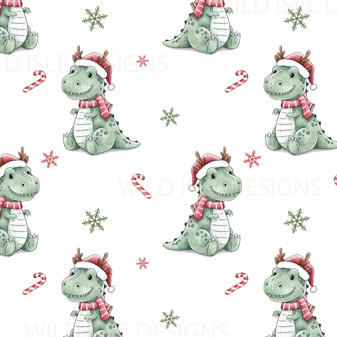 Cute Christmas T Rex Seamless Pattern Design File, T Rex Fabric Design ...