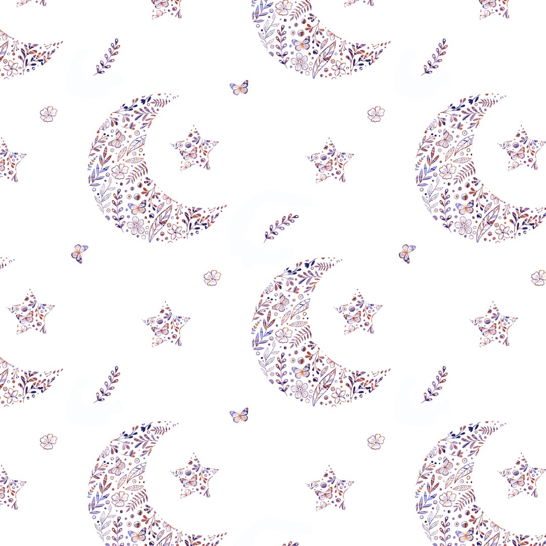 Boho Moon Seamless Pattern Digital File , Celestial Fabric Design, Star ...