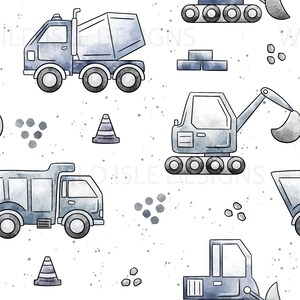 Digger Construction Truck Repeat Pattern, Vehicle Fabric Design, Seamless Pattern, Children's ...
