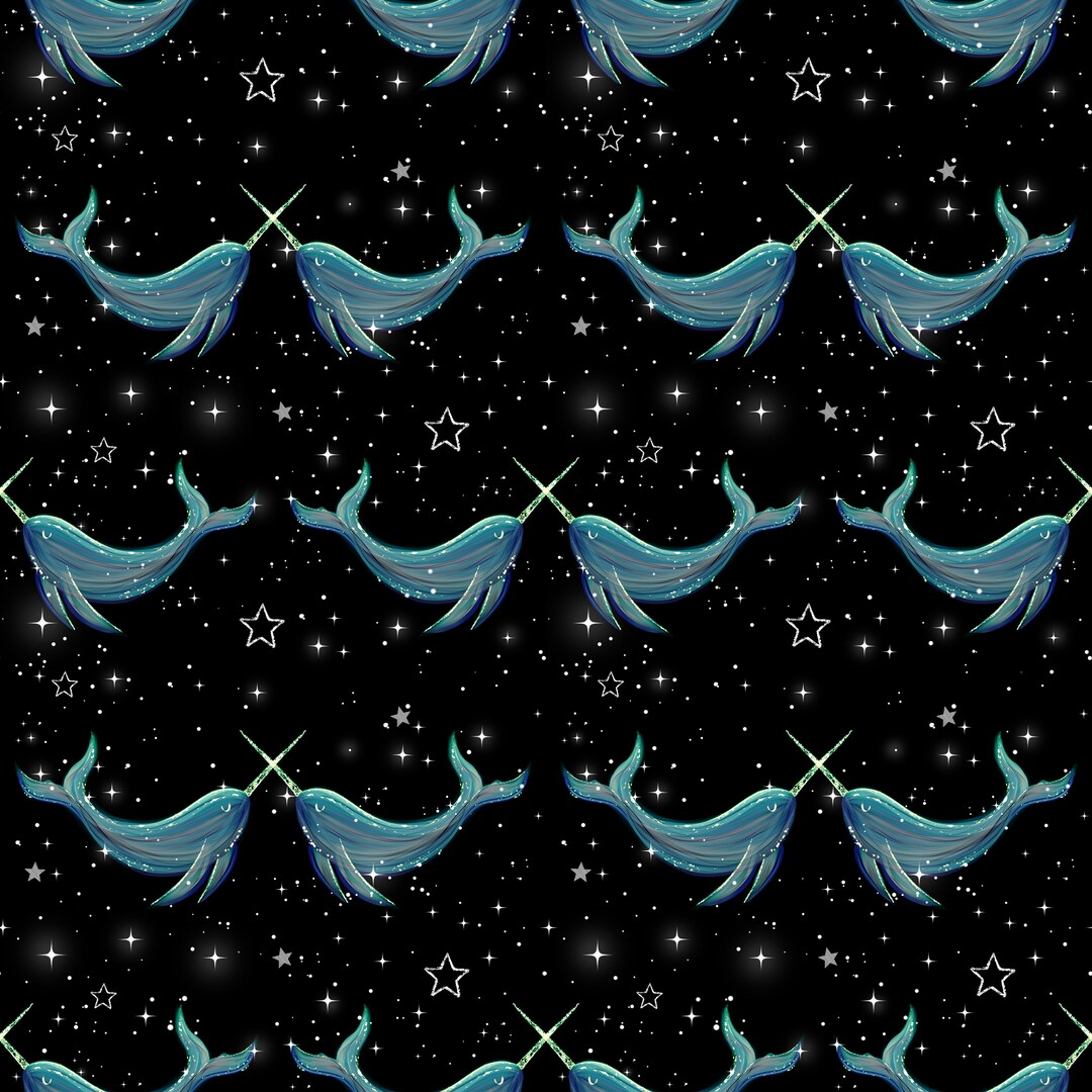 Blue Narwhal Seamless Pattern Digital File , Whale Fabric Design ...