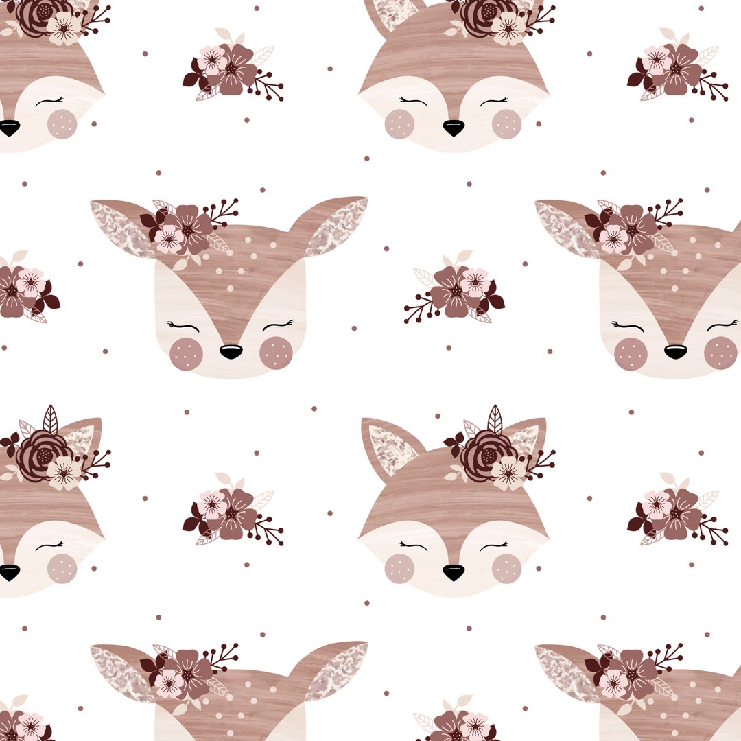 Woodland Floral Deer Seamless Pattern Digital File, Fox Fabric Design ...