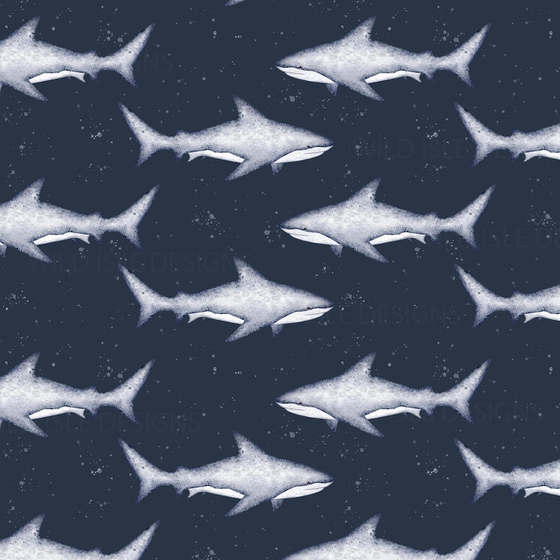 Shark Seamless Pattern Digital File, Ocean Fabric Design, Tiger Shark ...