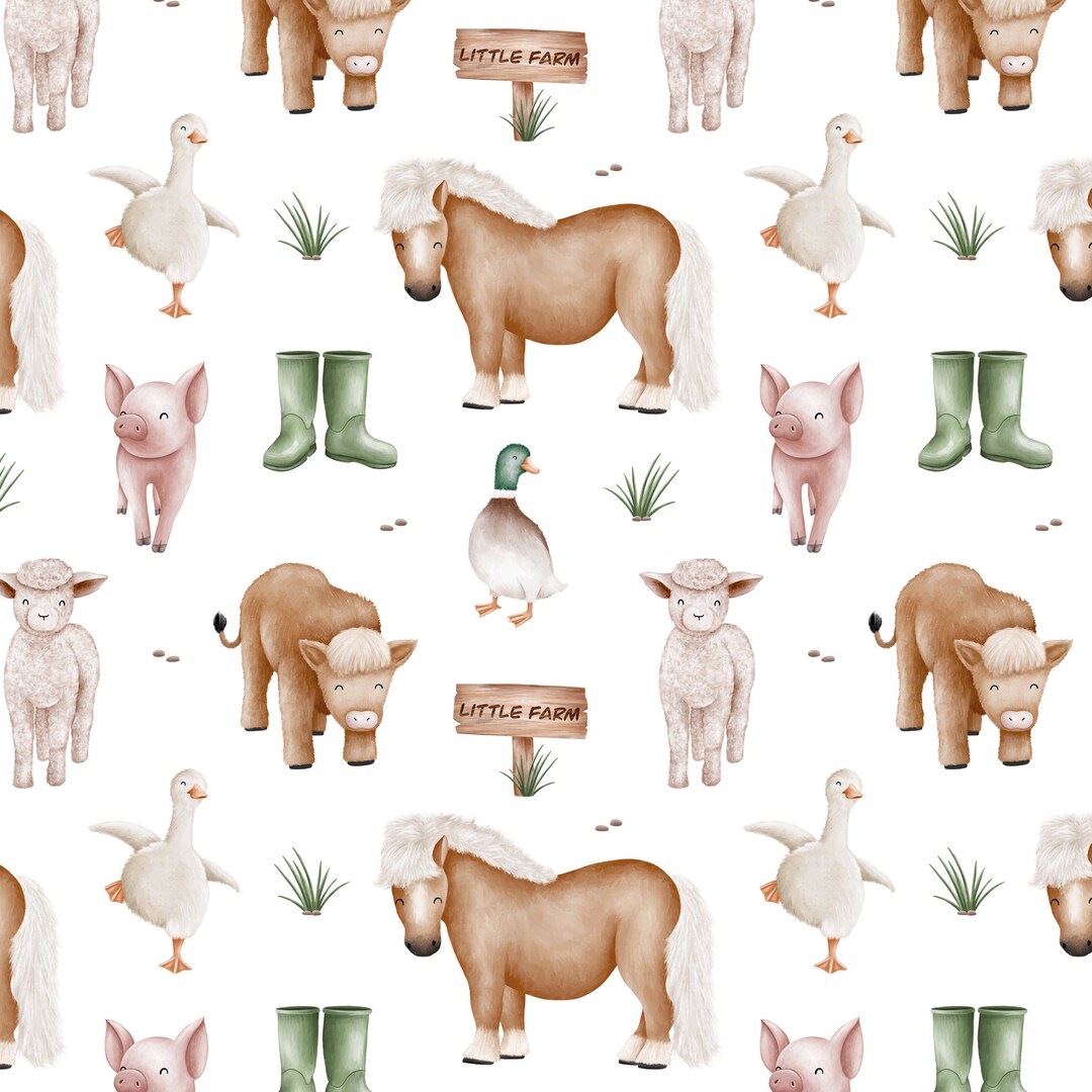 Farm Seamless Pattern Digital File, Cute Fabric Design, Animal Seamless ...