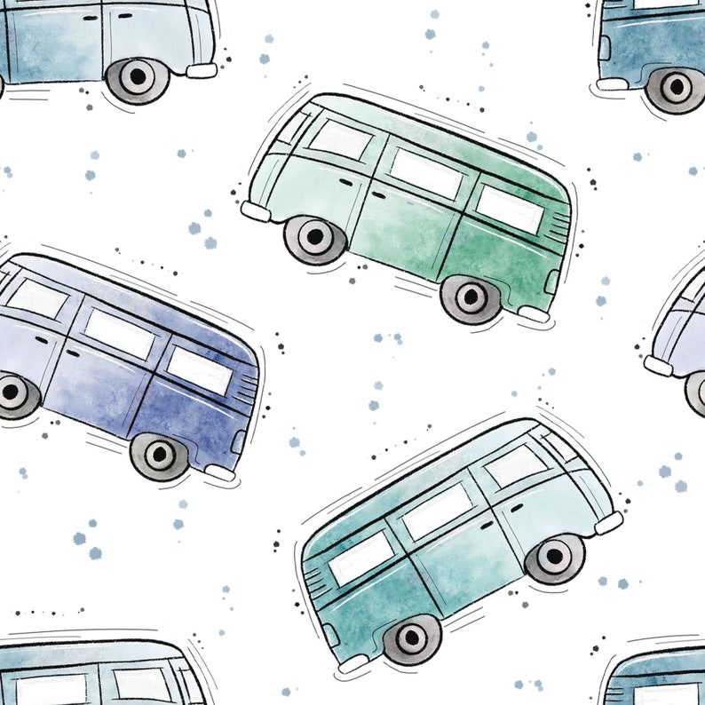 Watercolour Campervan, Camper, Bus, Camping Fabric Design, Travel ...