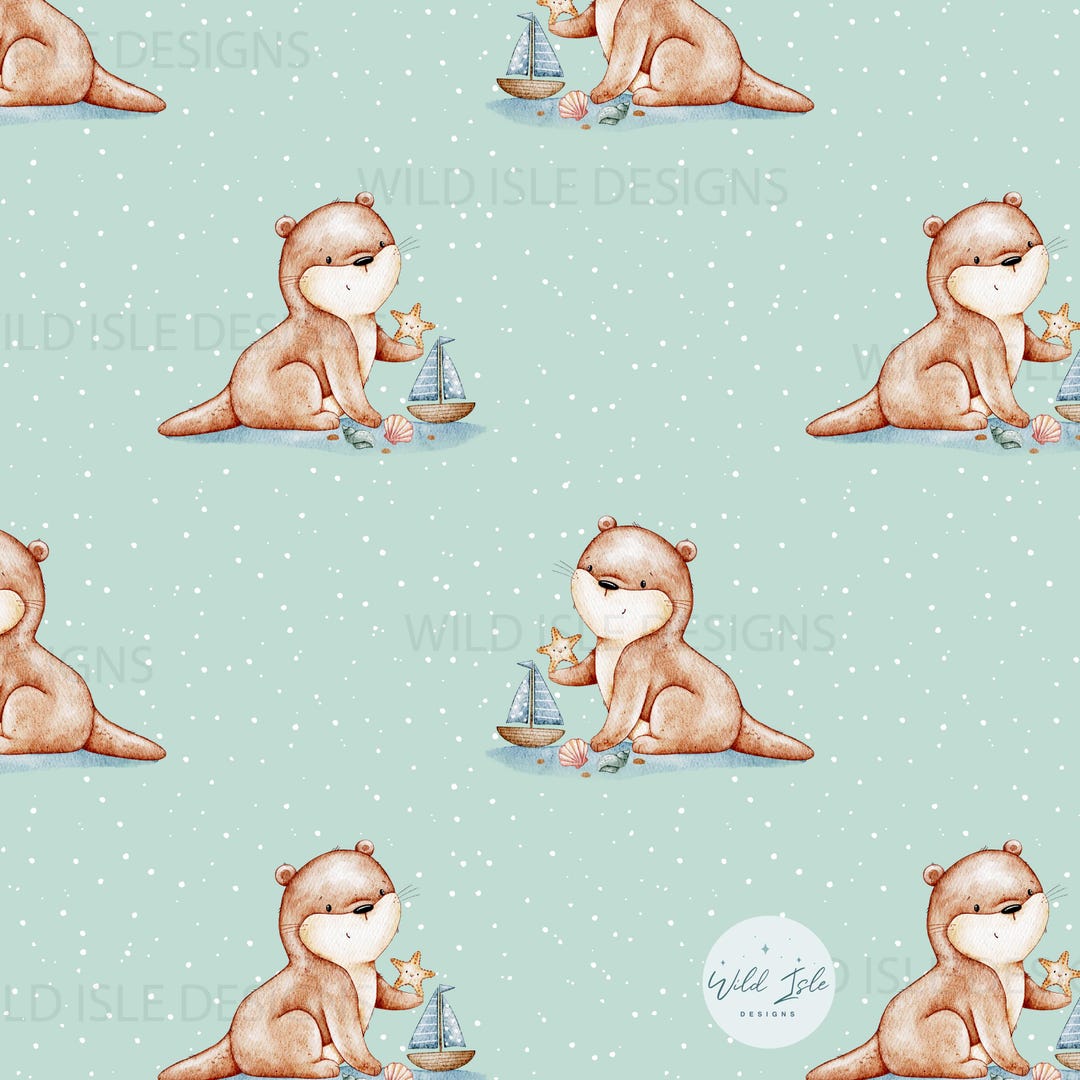 Sea Otter Seamless Pattern Digital File Repeat, Cute Animal Fabric ...