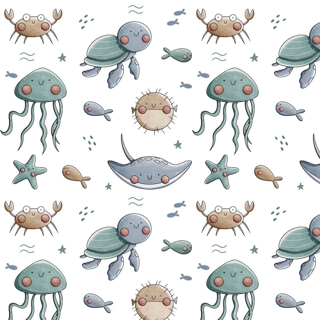 Ocean Seamless File, Sea Creature Fabric Design, Cute Seamless Pattern ...