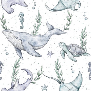 Ocean Seamless Pattern Digital File, Under the Sea Fabric Design, Whale ...