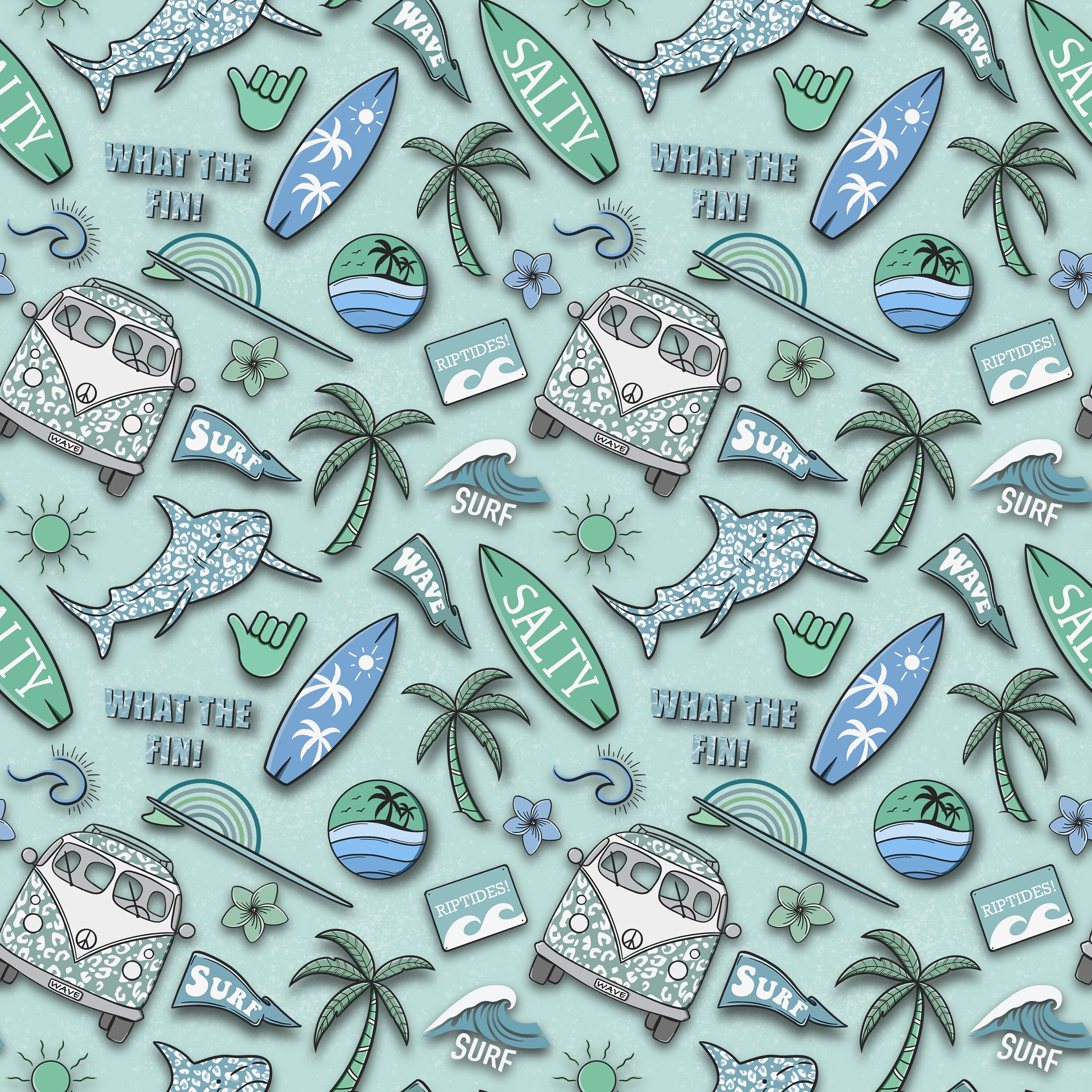 Surfing Seamless Pattern, Surf Fabric Design, Seamless Pattern, Fabric ...
