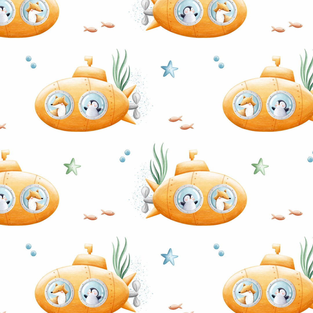 Yellow Submarine Ocean Seamless File, Sea Fabric Design, Cute Seamless ...