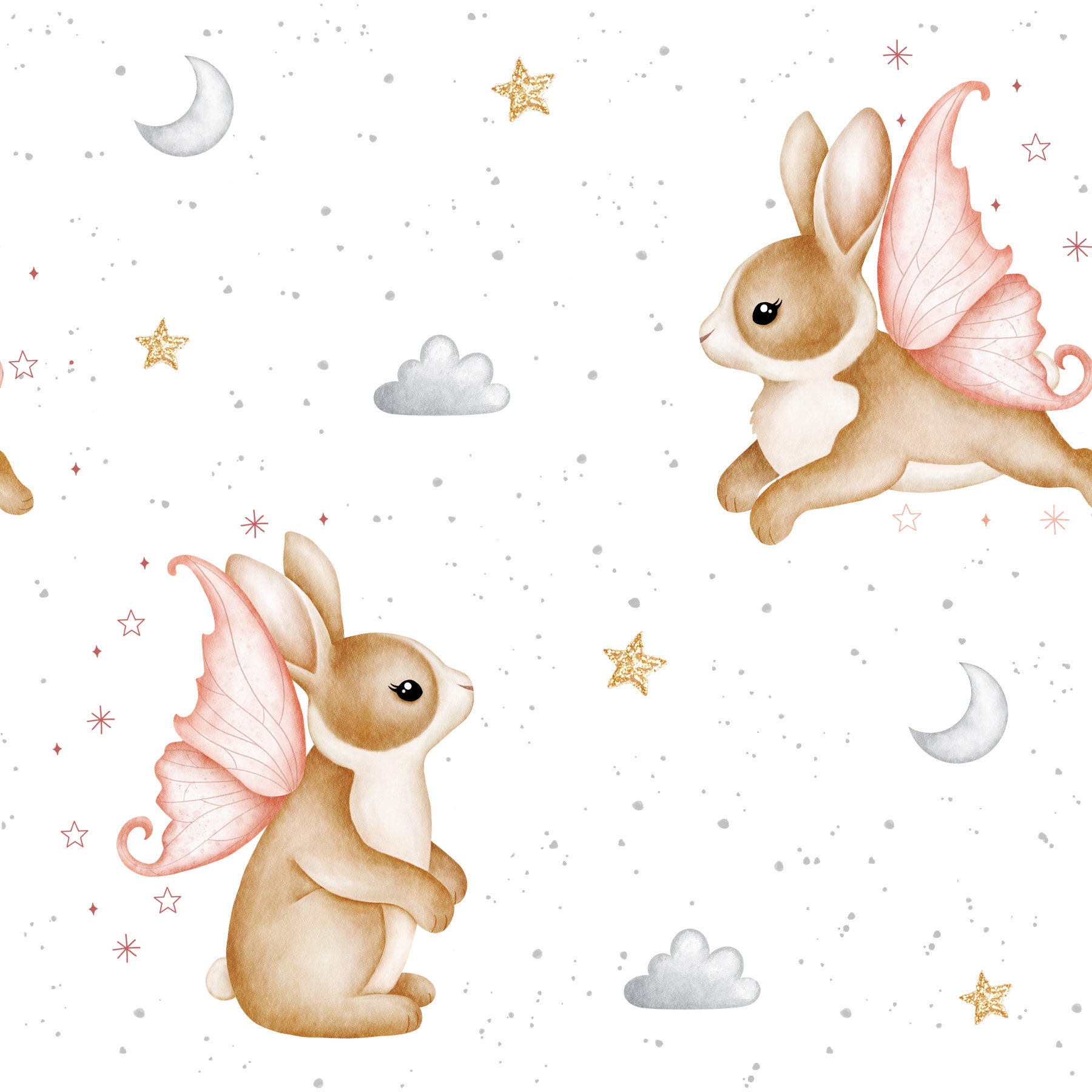 Fairy Seamless Pattern File, Rabbit Fabric Design, Bunny Seamless ...