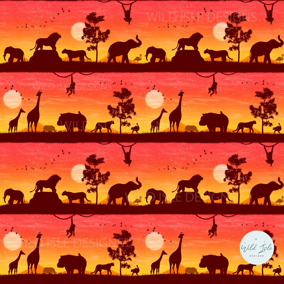 African Savannah Safari Landscape Seamless Pattern Digital File, Repeat ...