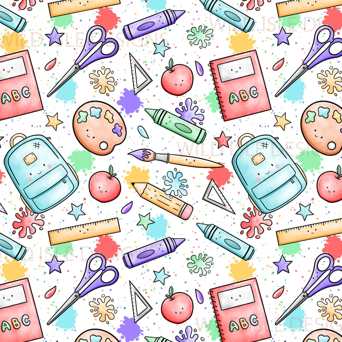 Hand Drawn Back to School ABC Seamless Pattern Digital File, Book ...