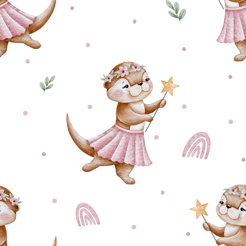 Ballerina Otter Seamless Pattern Digital File, Cute Pink Fabric Design ...