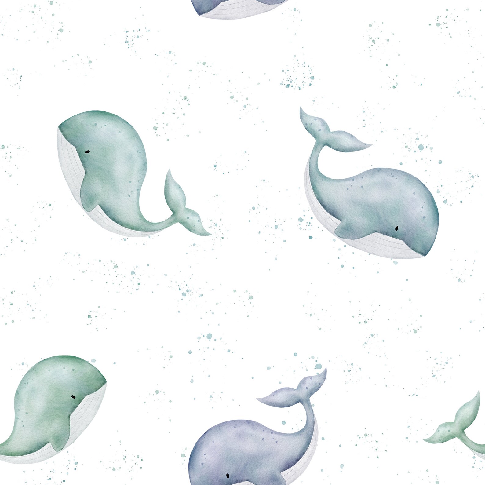 Whaley Cute, Whale, Ocean, Seamless Design, Repeat Pattern, Digital ...