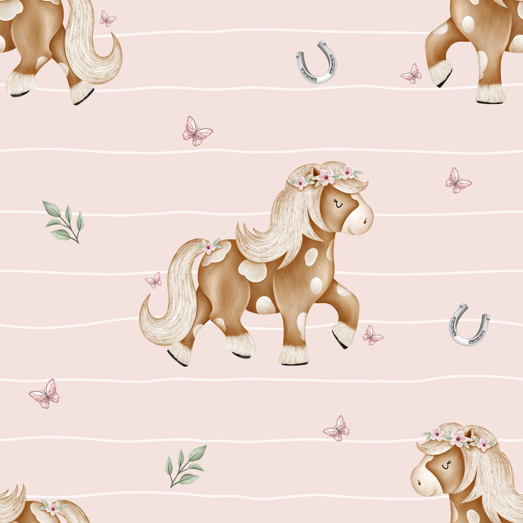 Pretty Pony Seamless Pattern, Floral Horse Design, Girls Seamless ...