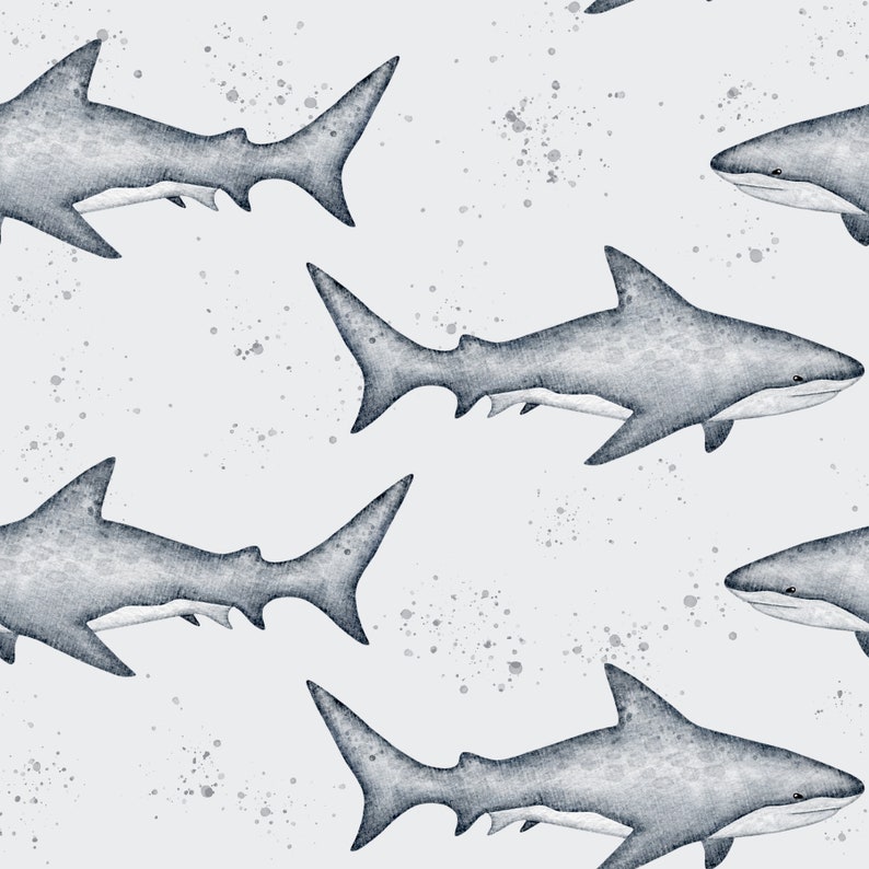 Shark Seamless Pattern Digital File, Ocean Fabric Design, Tiger Shark ...