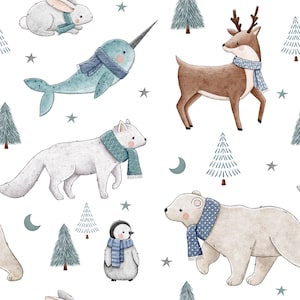 Arctic Winter Animals Seamless Pattern, Lapland Digital File, Polar ...