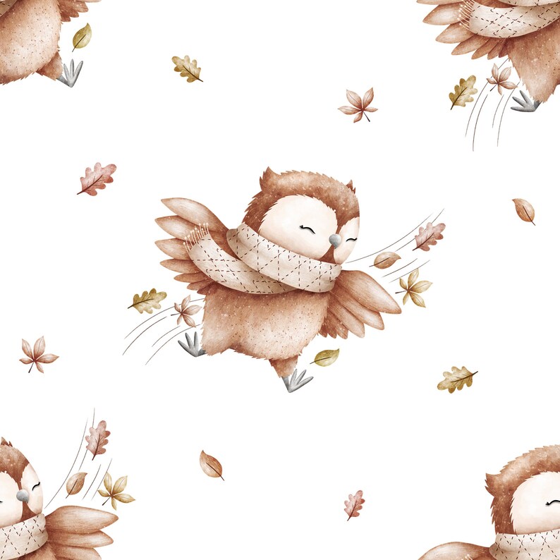 Autumn Owl Seamless Pattern, Fall Fabric Design, Seamless Pattern, Bird ...