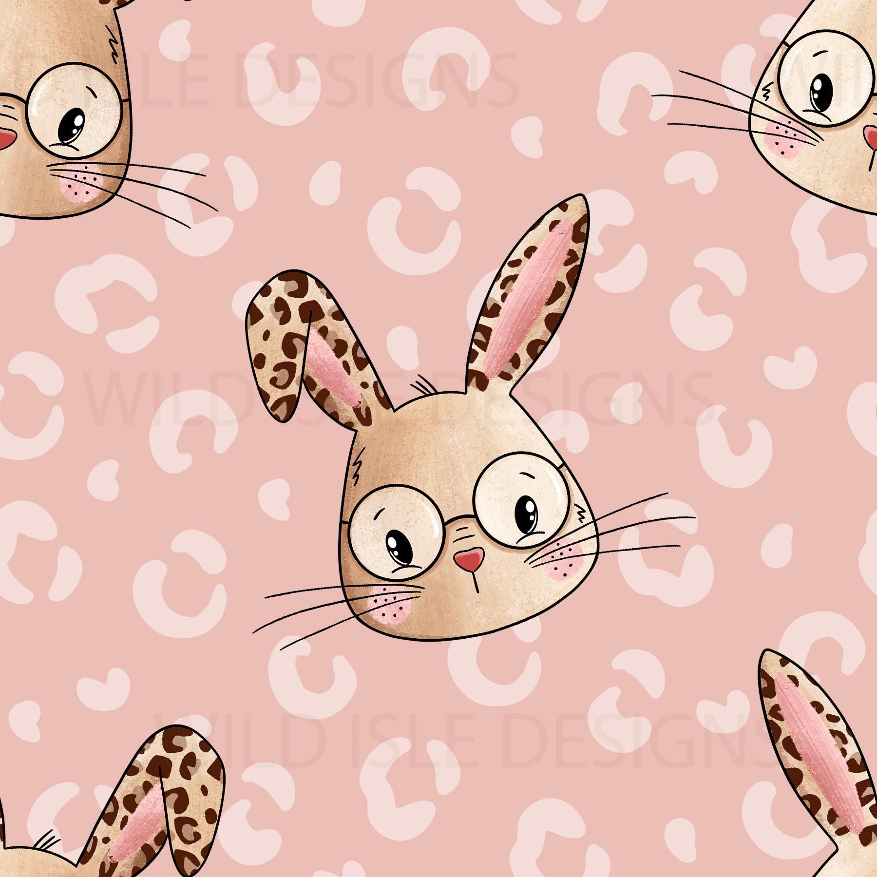 Leopard Print Rabbit Seamless Pattern, Girly Animal Design (digital ...