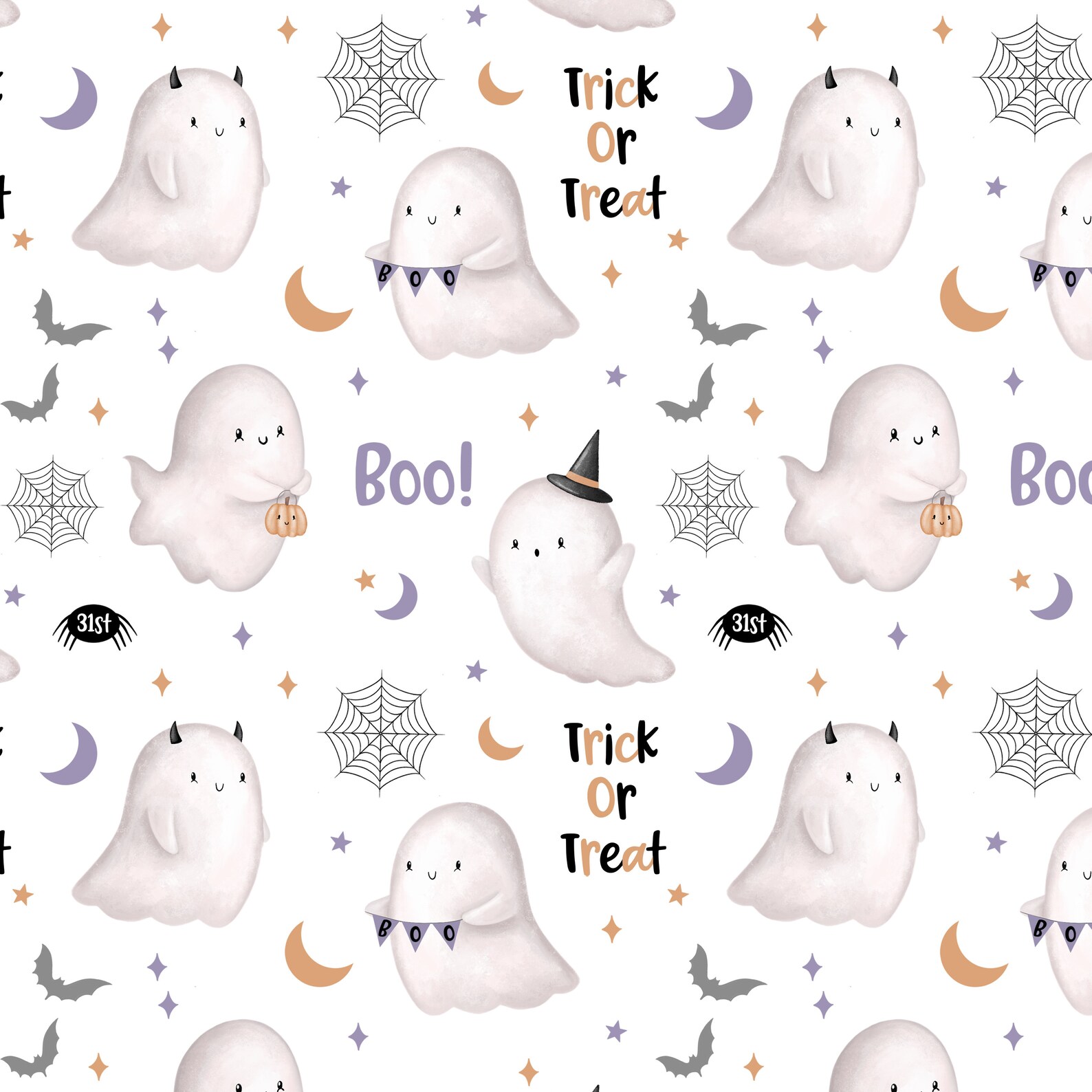 Cute Ghosts Seamless Pattern Design File, Halloween Fabric Design, Spooky Ghouls, Fabric ...