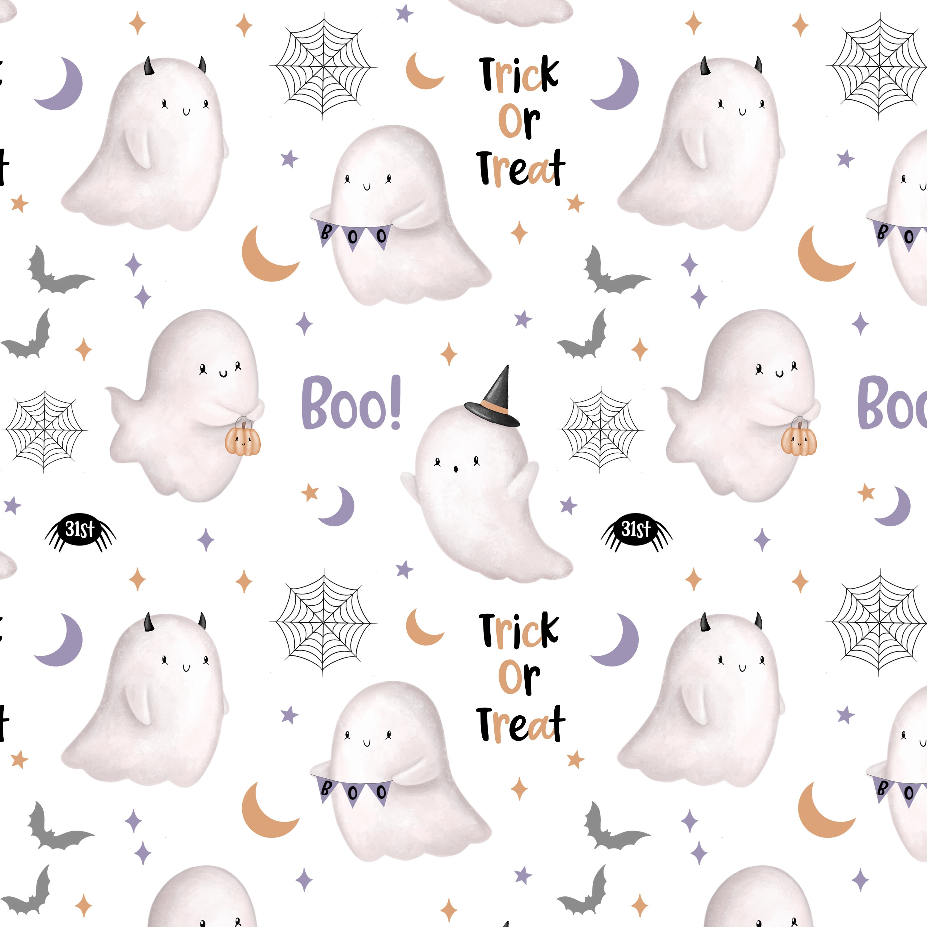 Cute Ghosts Seamless Pattern Design File, Halloween Fabric Design ...