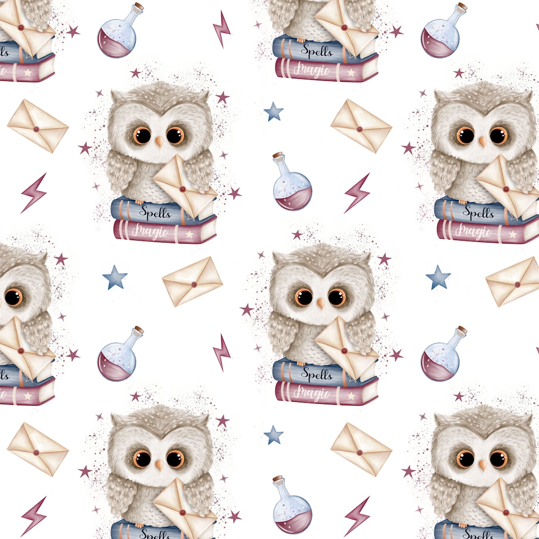 Spell Owl, Magic Seamless Pattern Digital Download, Wizard Fabric ...