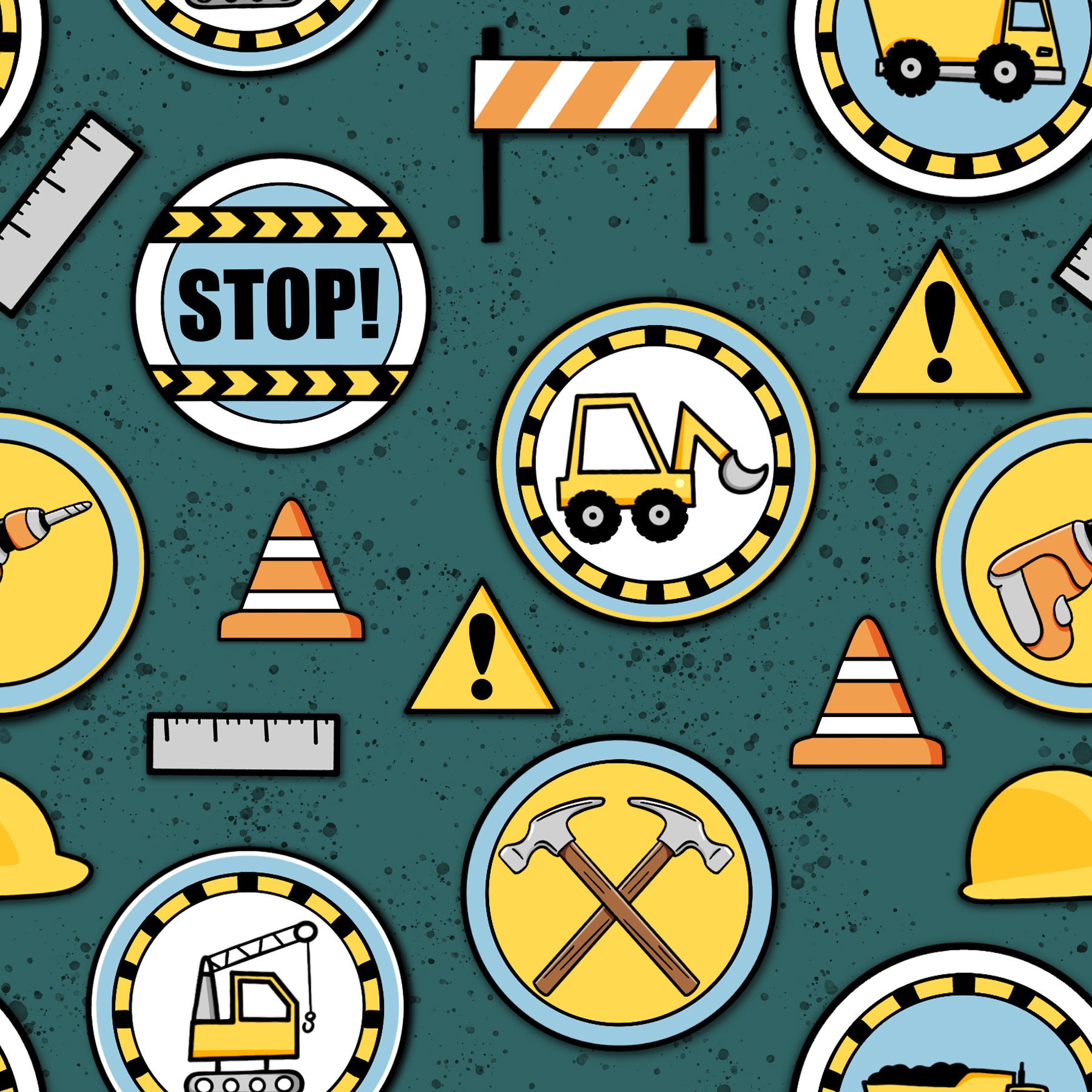Construction Badges Seamless Pattern, Construction Fabric Design ...