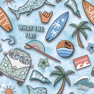 Surfing Seamless Pattern Digital File, Surf Fabric Design, Seamless ...