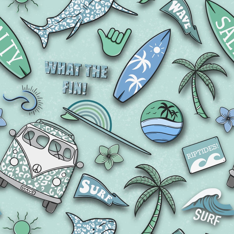 Surfing Seamless Pattern, Surf Fabric Design, Seamless Pattern, Fabric ...