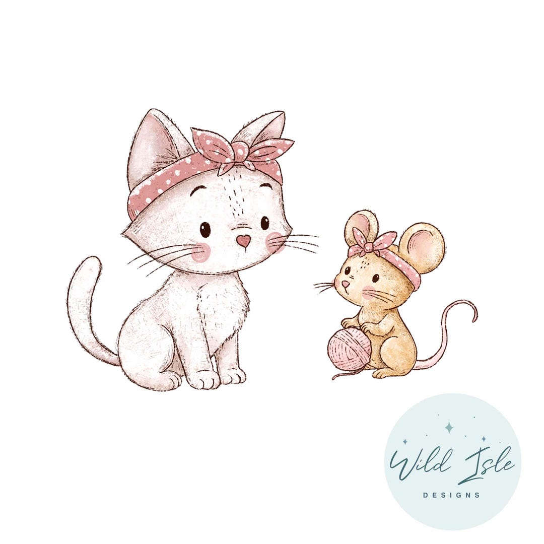 Cat and Mouse Clipart PNG, Hand Drawn Animal Clipart - Etsy