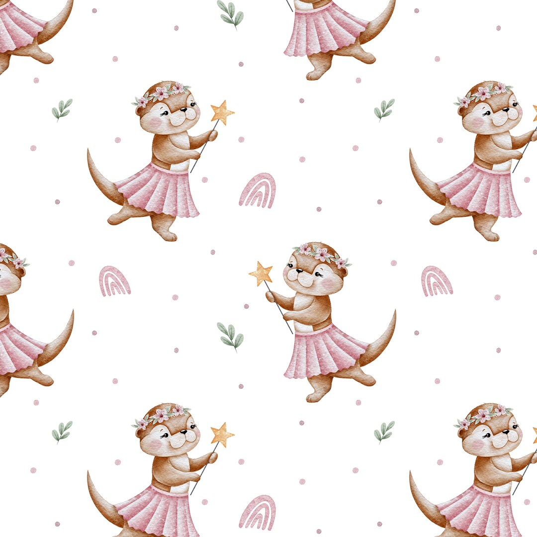 Ballerina Otter Seamless Pattern Digital File, Cute Pink Fabric Design ...