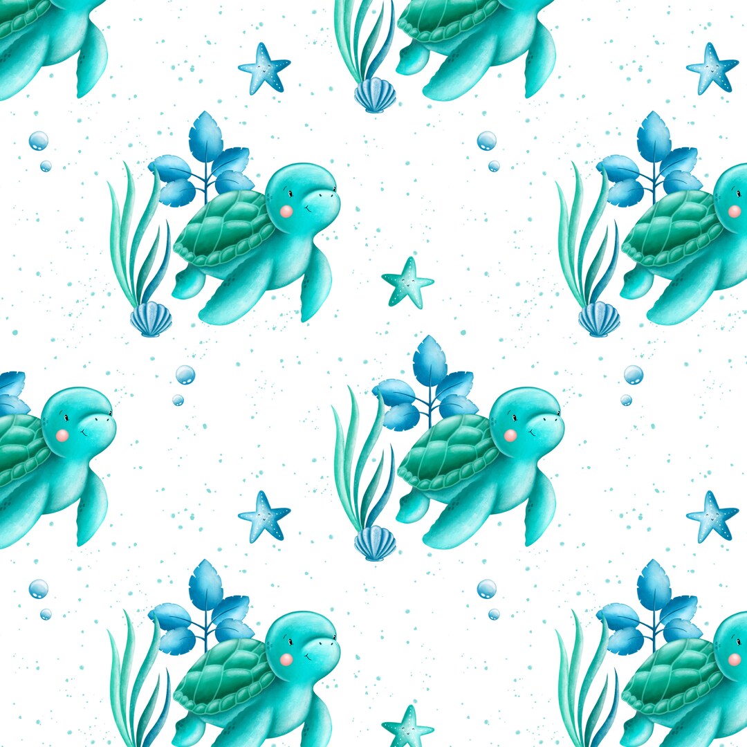 Turtle Seamless, Ocean Fabric Design, Cute Seamless Pattern, Summer ...