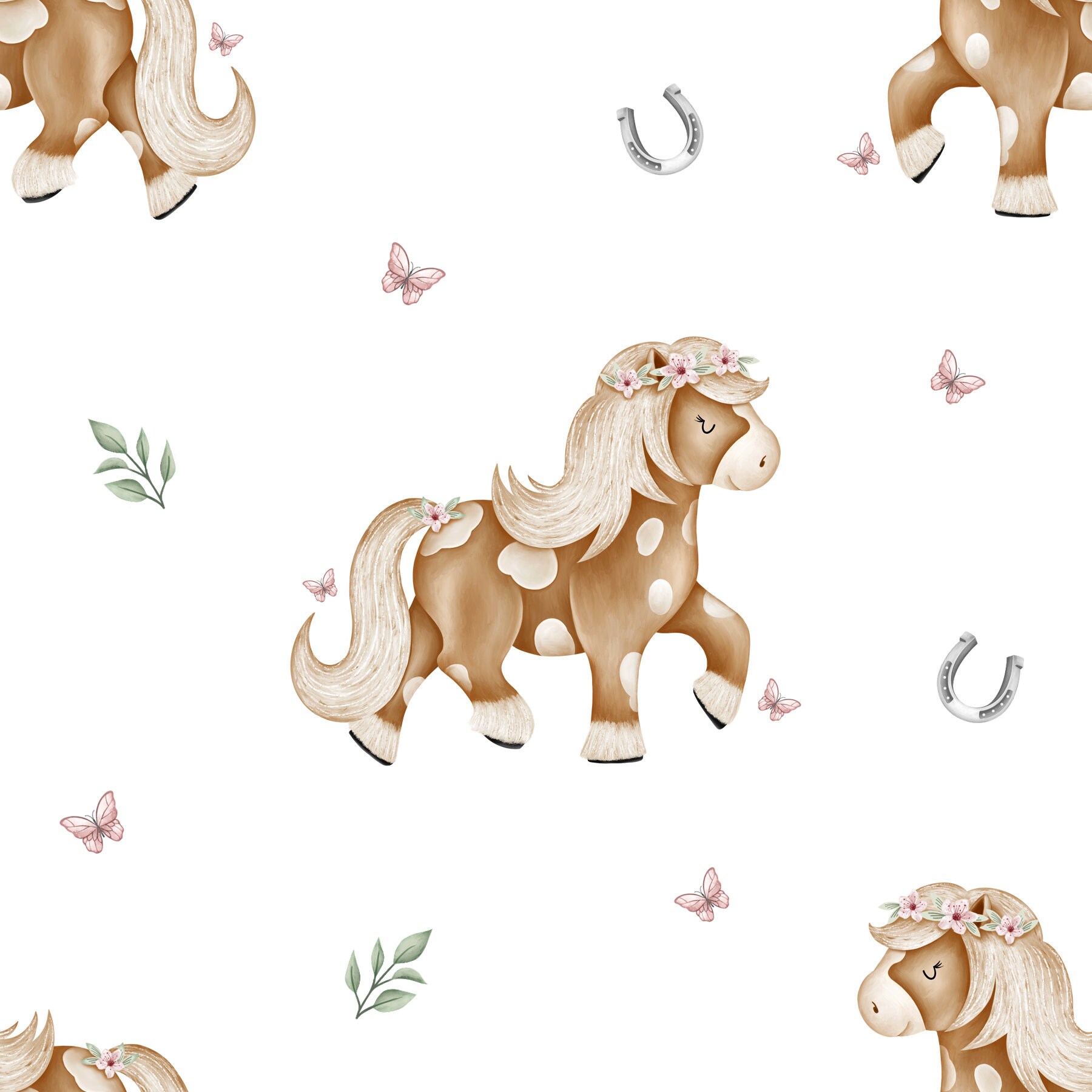 Pretty Pony Seamless Pattern, Floral Horse Design, Girls Seamless ...