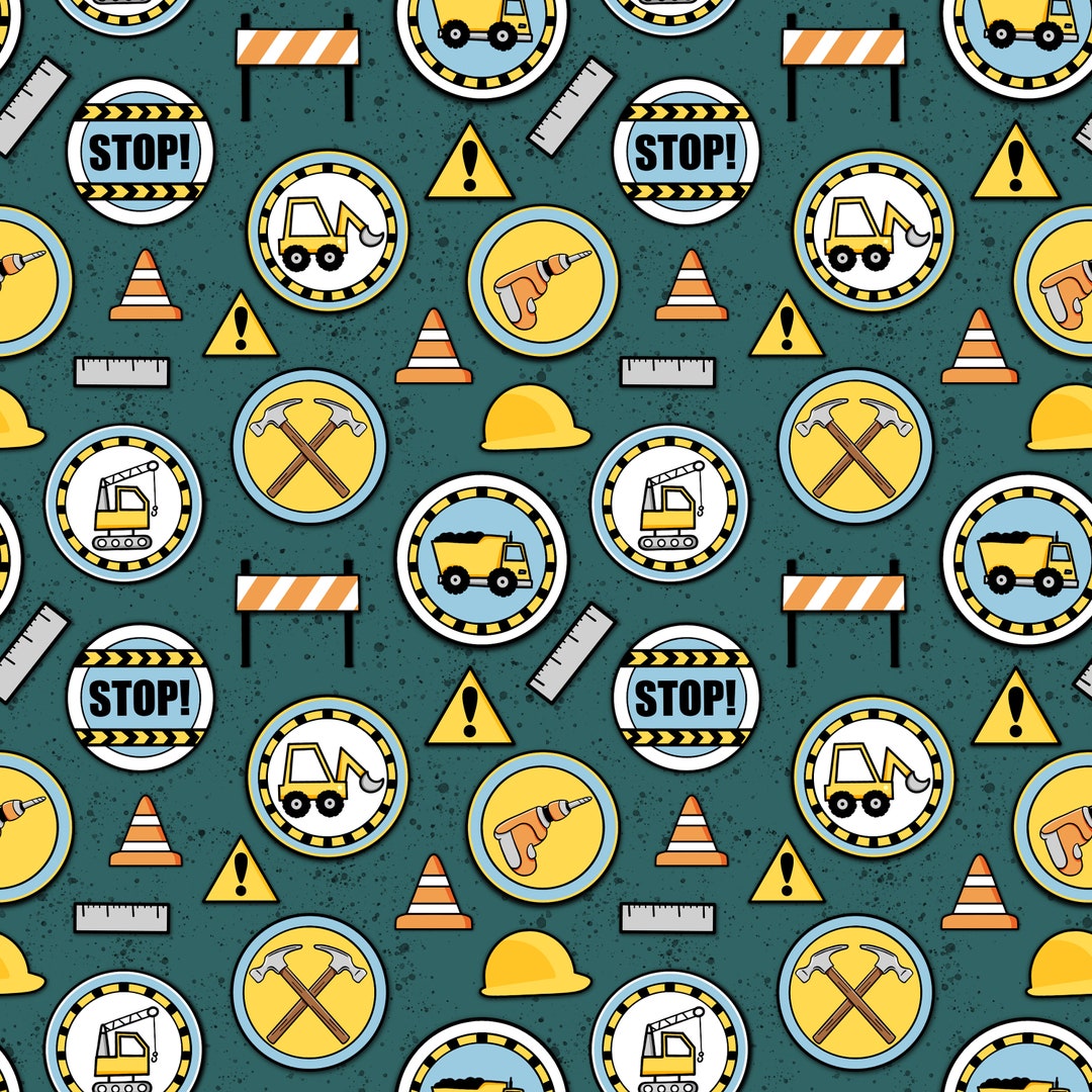 Construction Badges Seamless Pattern, Construction Fabric Design ...