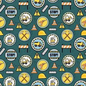 Construction Badges Seamless Pattern, Construction Fabric Design ...