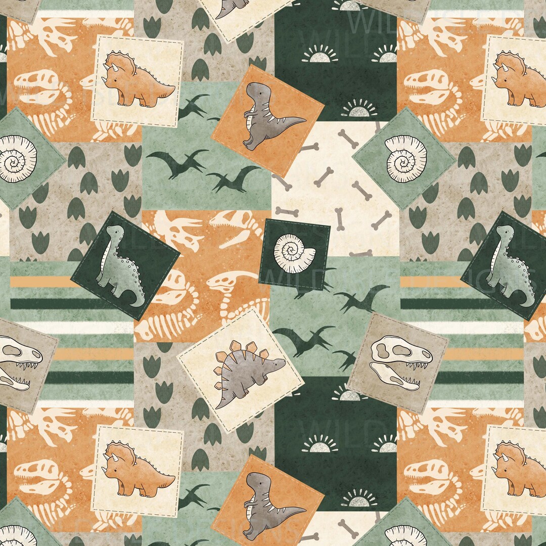 Jurassic Dinosaur Patchwork Seamless Pattern File, Boys Character ...