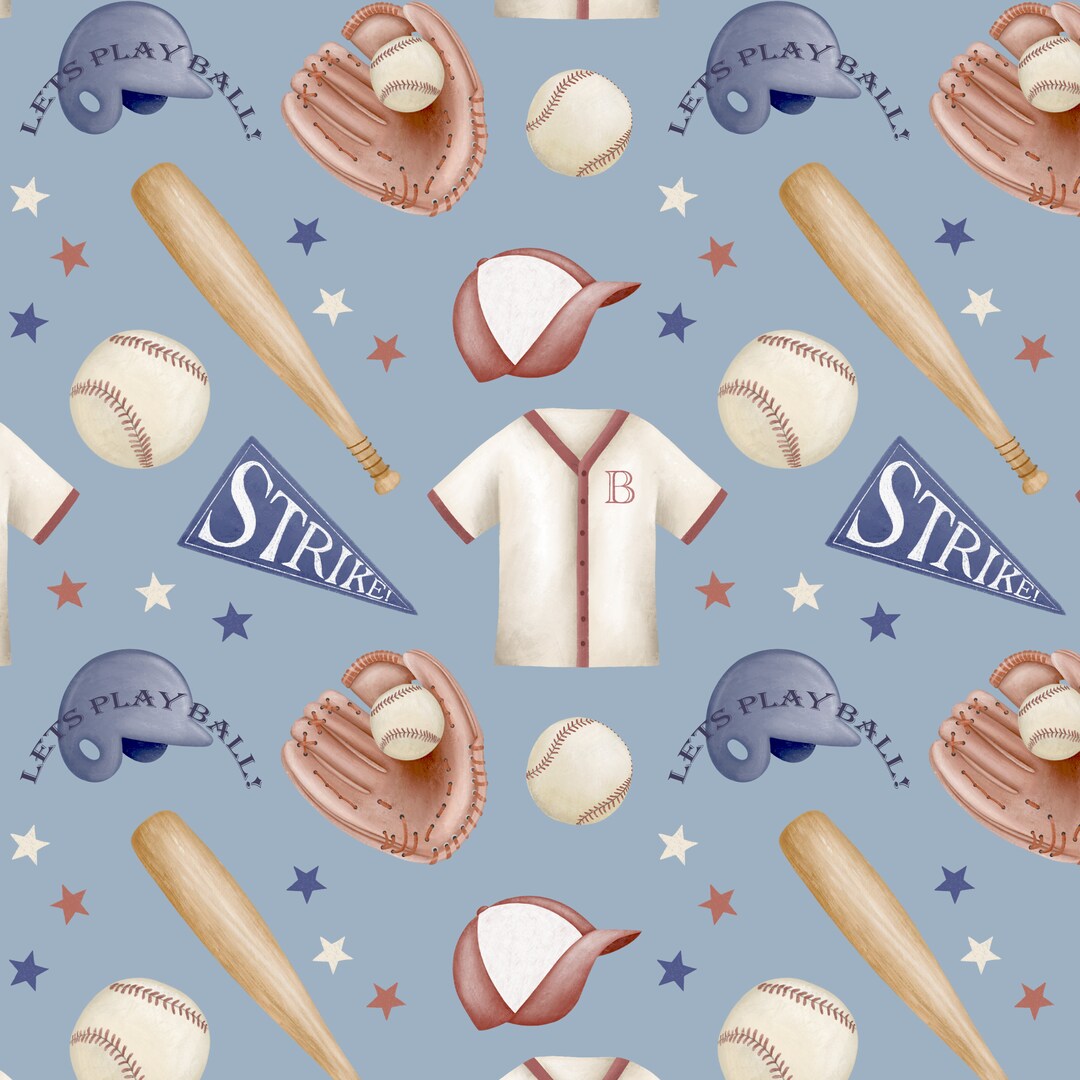 Baseball Seamless Pattern Digital File , Softball Fabric Design ...
