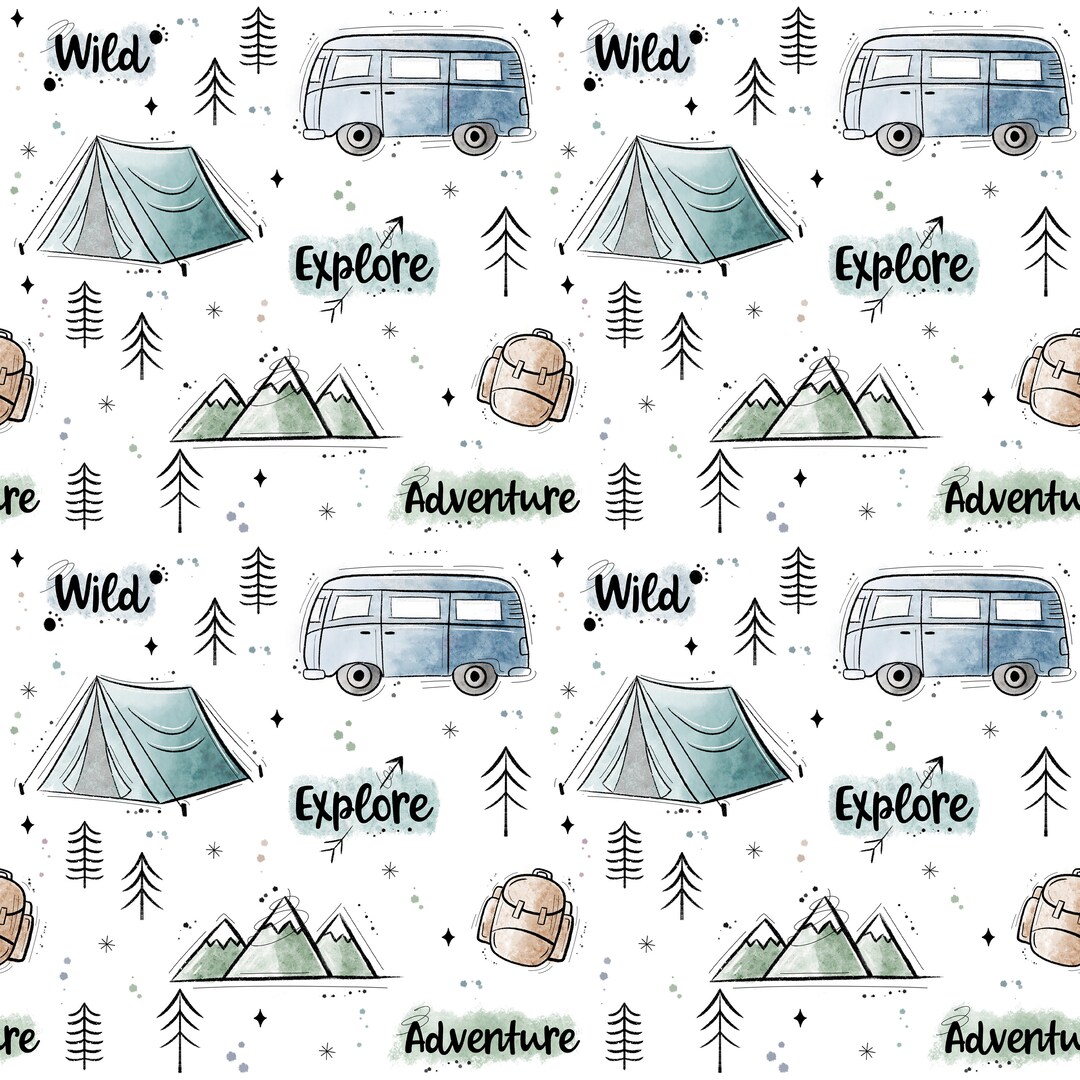 Adventure Seamless Digital File, Camping Fabric Design, Seamless ...