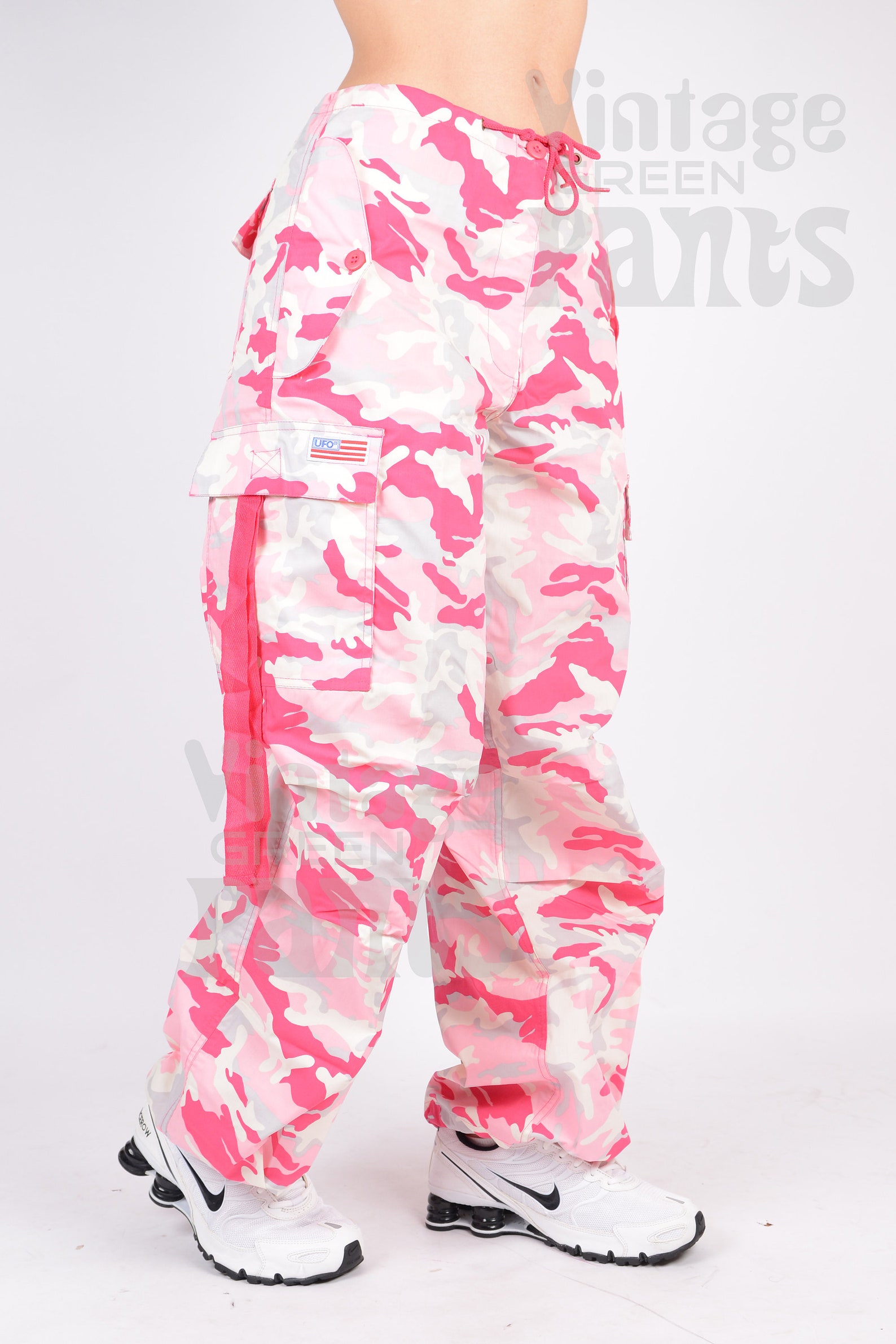 Girly Pink Camouflage Flap Pocket Windpant- - Baggy Oversized Girlyfit ...