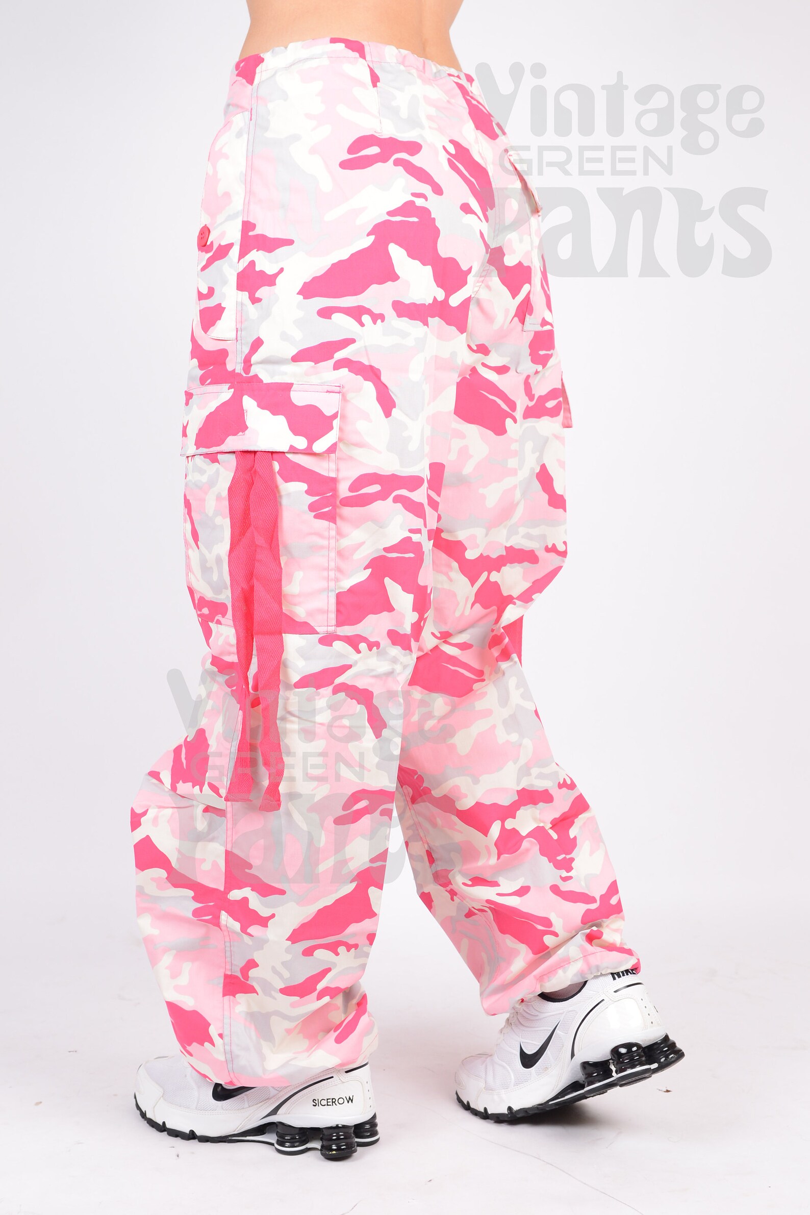Girly Pink Camouflage Flap Pocket Windpant- - Baggy Oversized Girlyfit ...