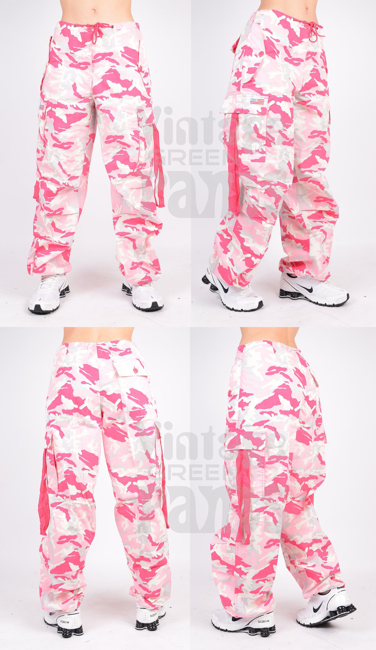 Girly Pink Camouflage Flap Pocket Windpant- - Baggy Oversized Girlyfit ...