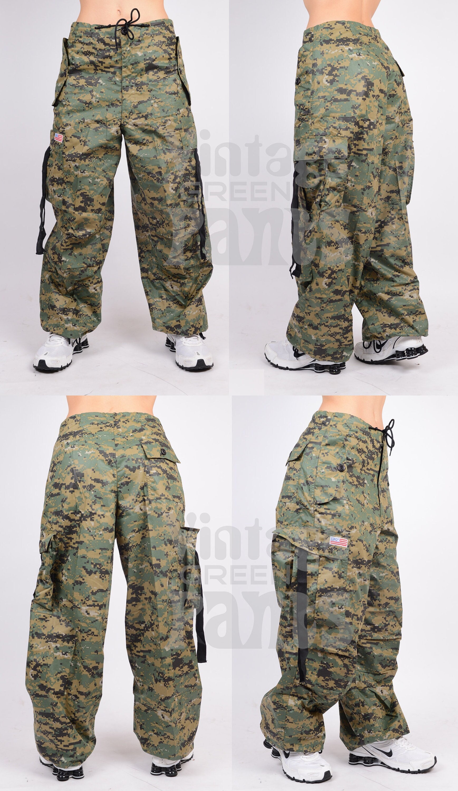 Unisex Oversized Y2k UFO Classic Digi Green Camo Wind Cargo ...