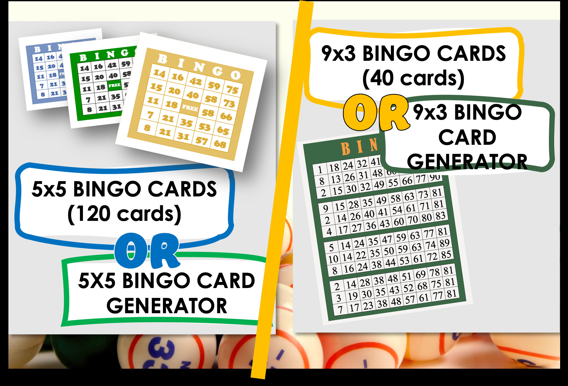 BINGO CARDS BALLS Sizes of 5x5 or 9x3 - Etsy