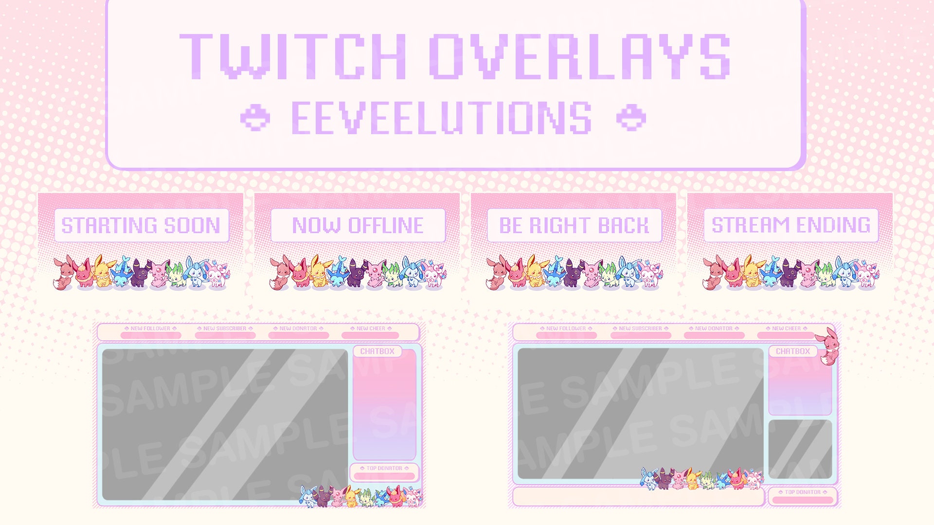 Eeveelution Streaming Package - 4 Scenes, 2 Overlays, 4 Emotes, 10 Sub ...