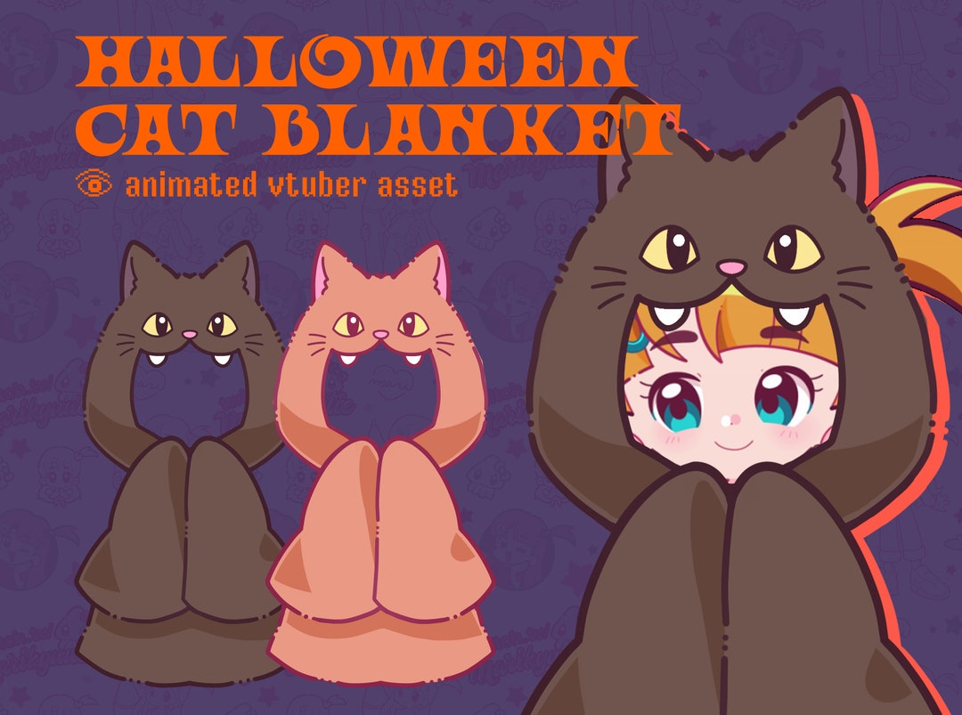V-tuber Animated Asset - Halloween Cat Blanket for Vtuber and Pngtuber ...