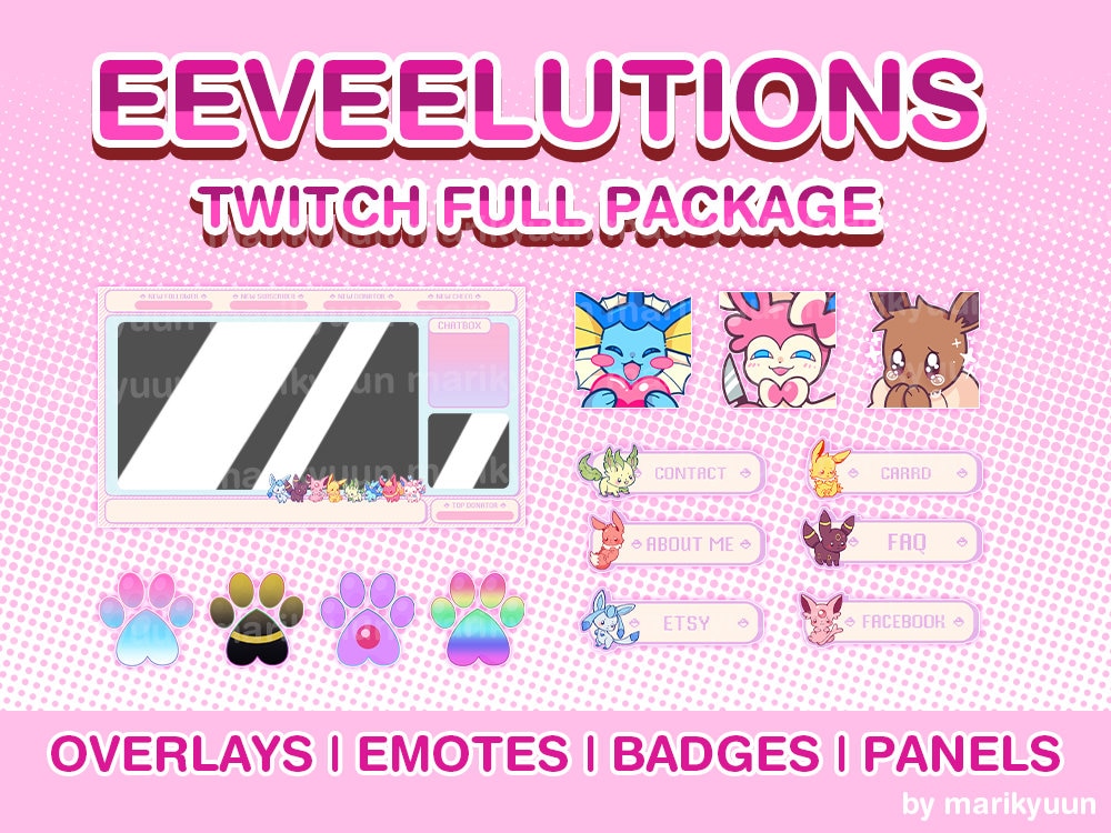 Eeveelution Streaming Package - 4 Scenes, 2 Overlays, 4 Emotes, 10 Sub ...